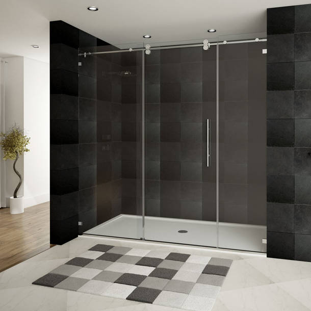 DreamLine Enigma-XO 68'' - 72'' W x 76'' H Single Sliding Frameless Shower Door with Clear Glass ...